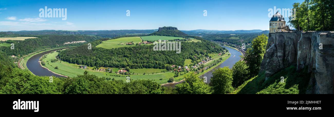 An aerial panoramic view of a beautiful green landscape surrounded by ...