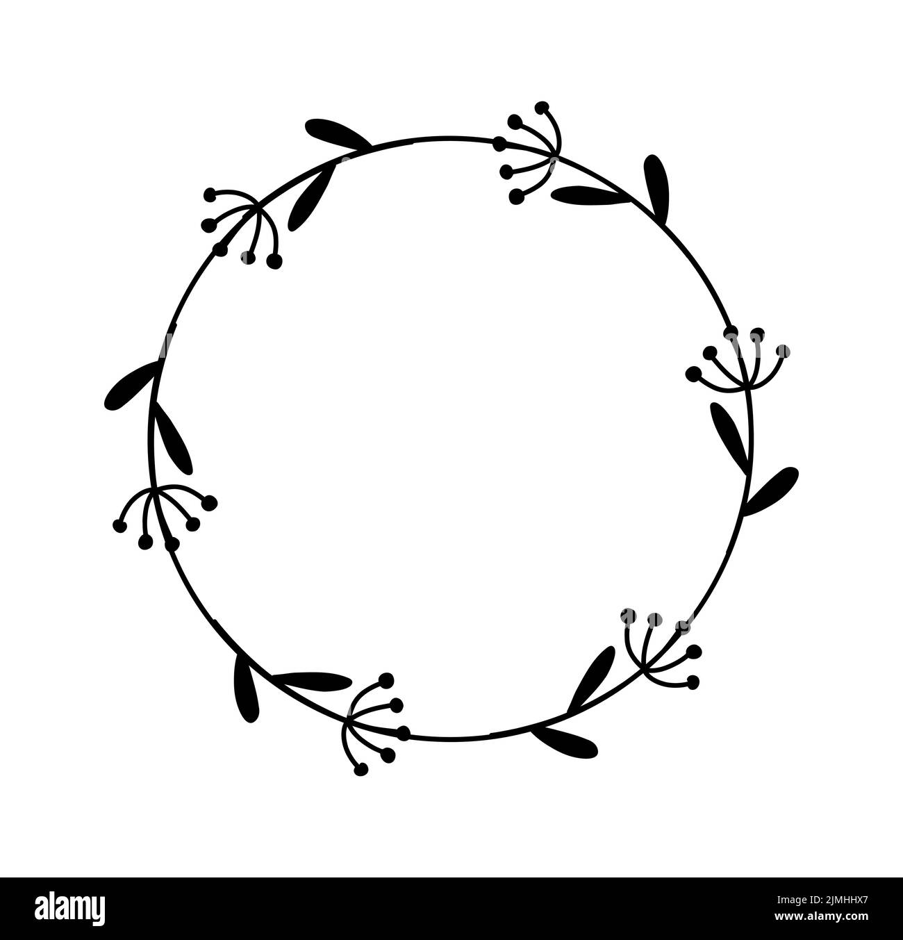 Circle floral wreath. Wedding round botanical frame with leaves. Vector ...