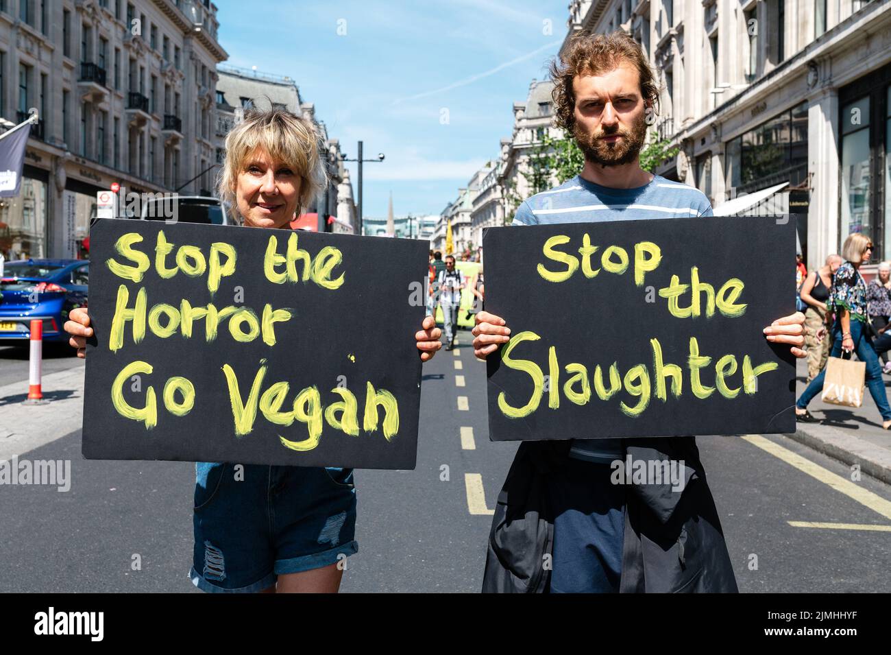 London, UK. 6 August 2022. Animal rights activists march in London for ...