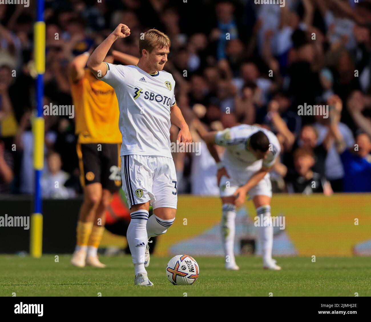 Joe Gelhardt #30 of Leeds United cheers the 2-1 victory as the final ...