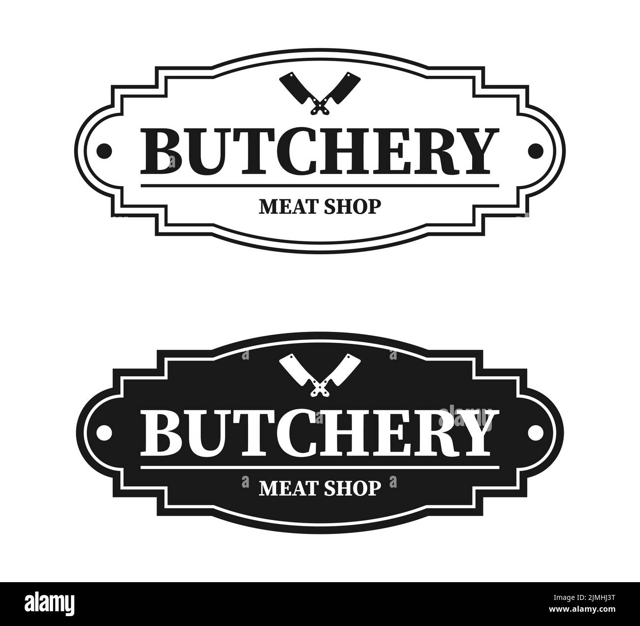 A Butchery meat shop logo design with editable text isolated on a white ...