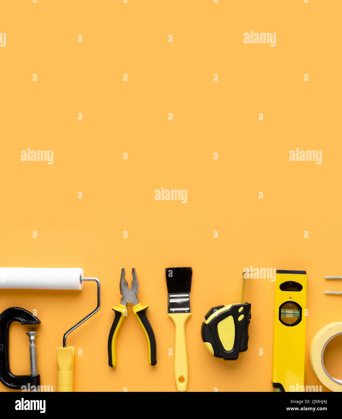 Set repair tools supplies with copy space top view Stock Photo - Alamy