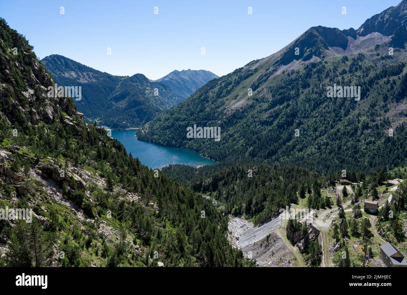 view over Lac d'Oredon from the Barrage dam Lac de Cap-de-Long ...