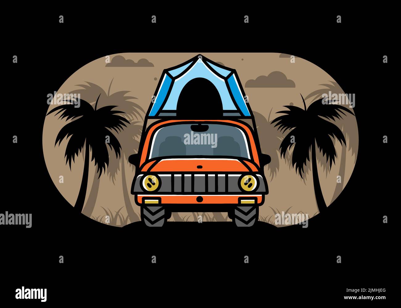 Illustration badge design of camping on the roof of car Stock Vector ...
