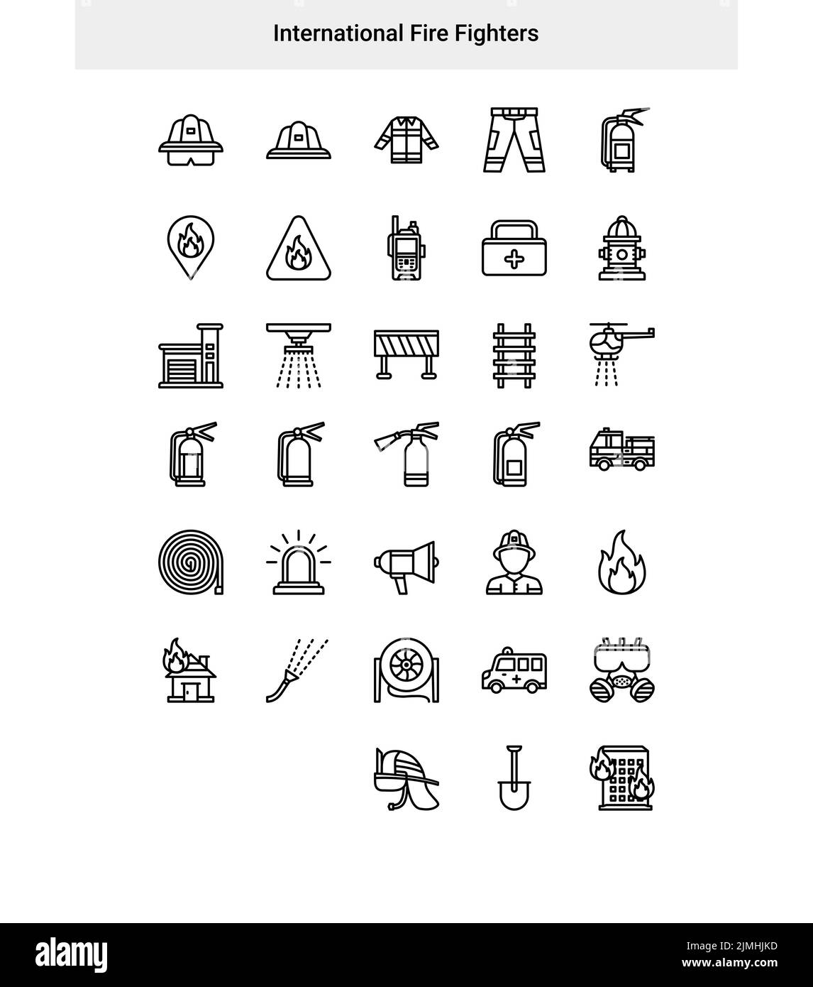 A set of icons for the international day of fire fighters with a white ...