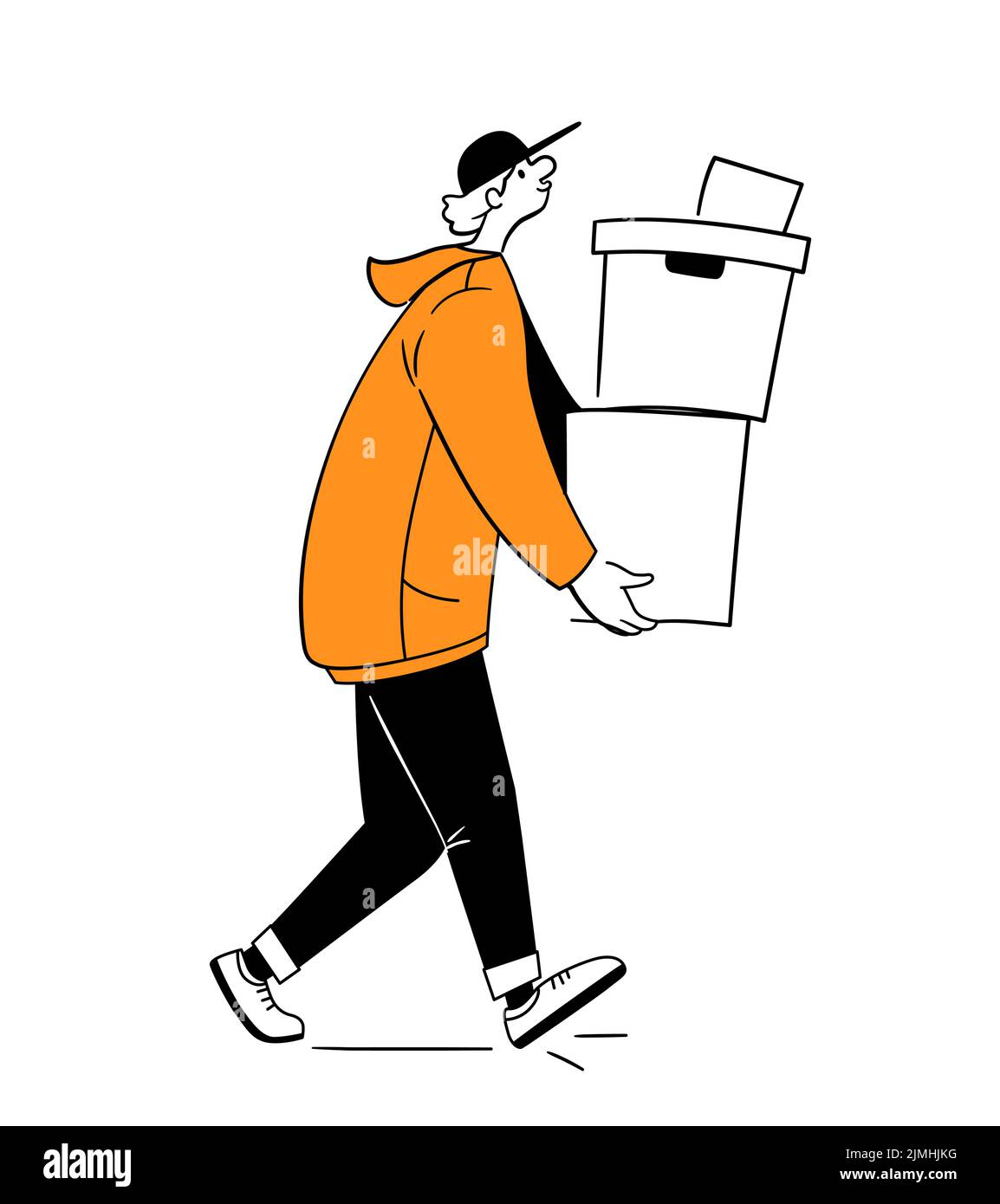 Online delivery, home and office delivery. Funny line art illustration ...