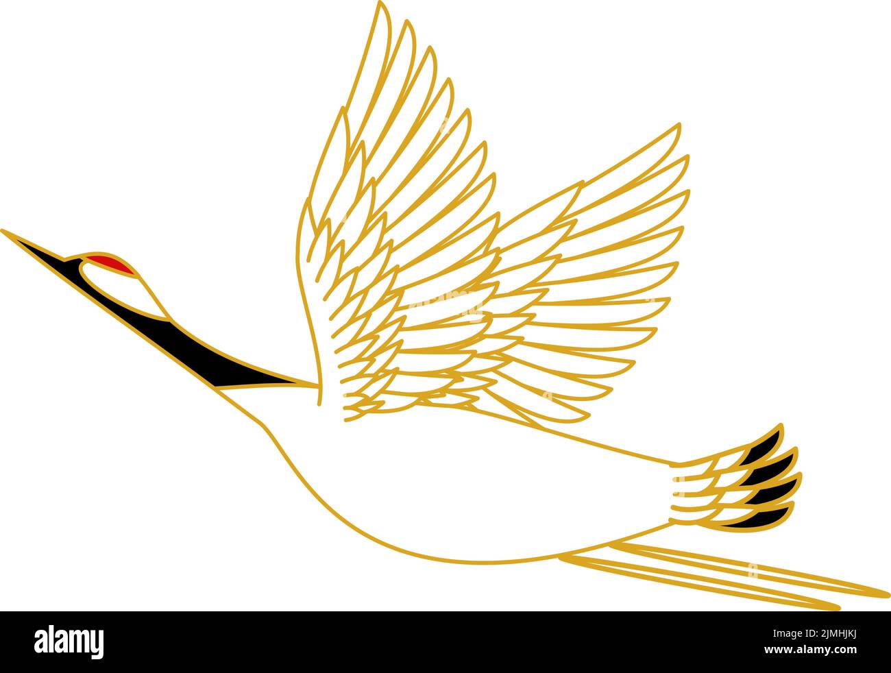 Japanese style, line drawing of cranes spreading their wings and ...