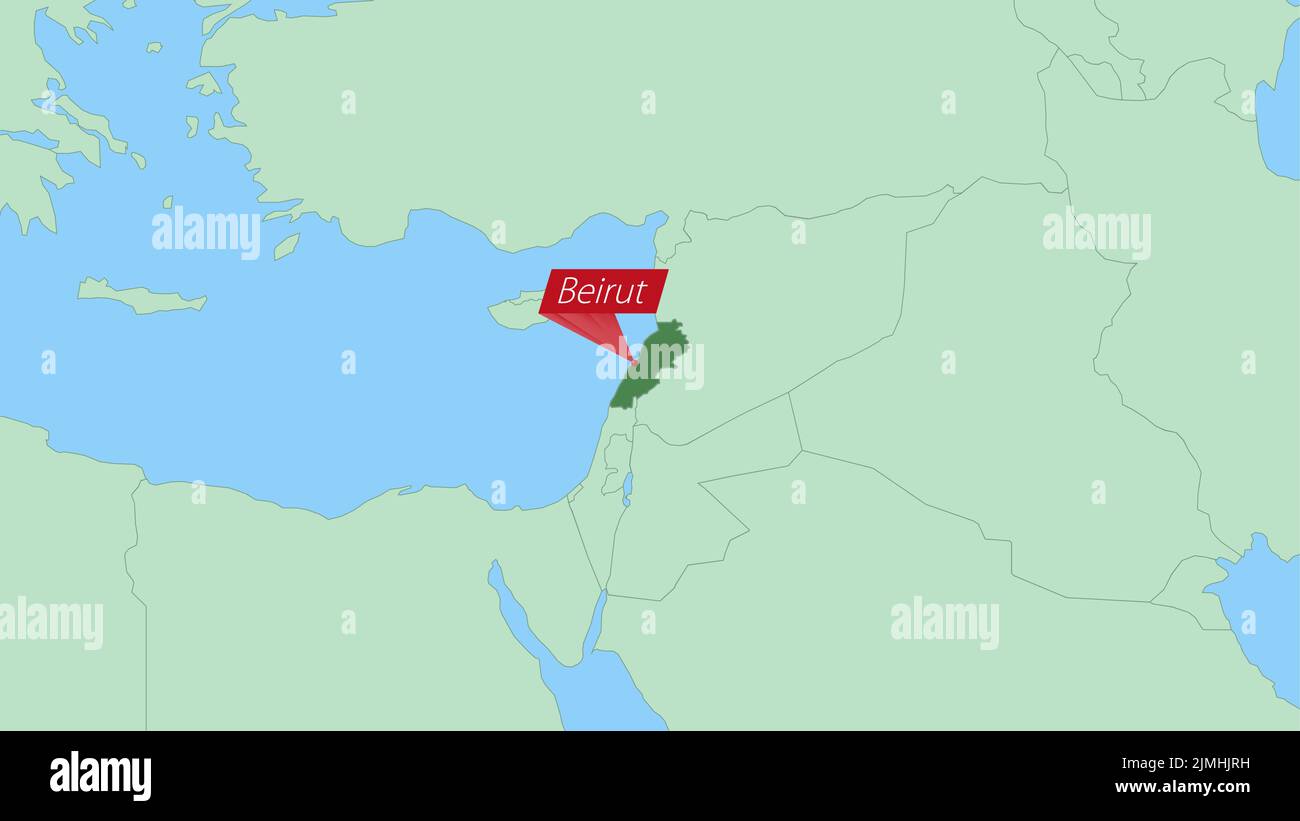 Map of Lebanon with pin of country capital. Lebanon Map with ...