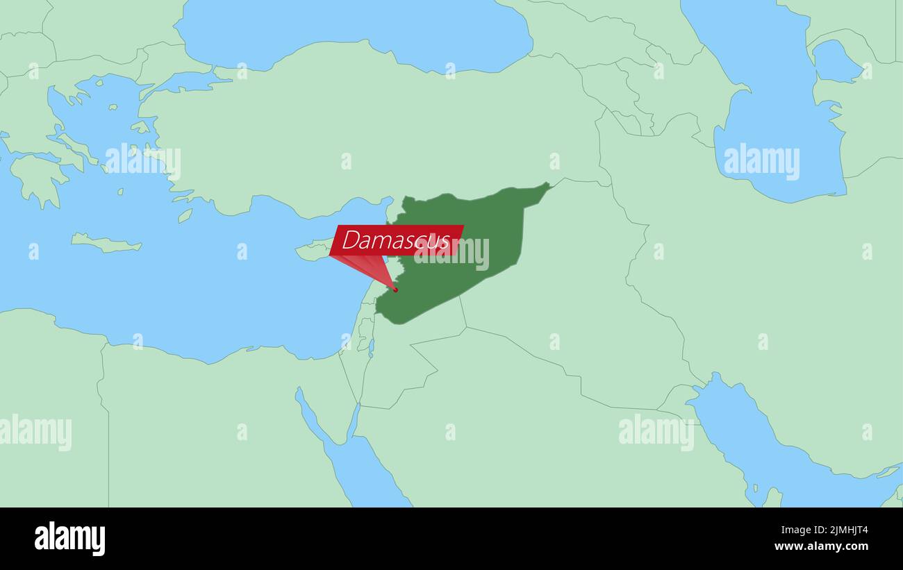 Map of Syria with pin of country capital. Syria Map with neighboring ...