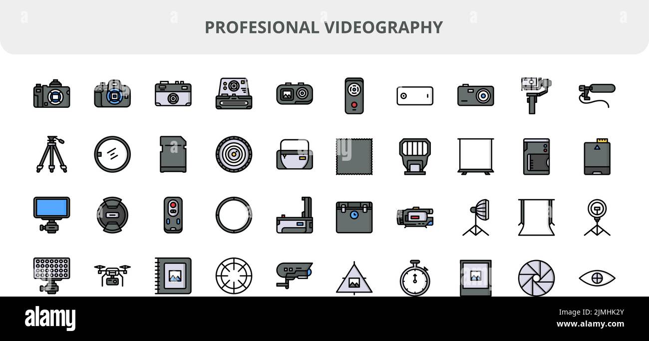 A set of videography outline icons with a white background Stock Vector ...