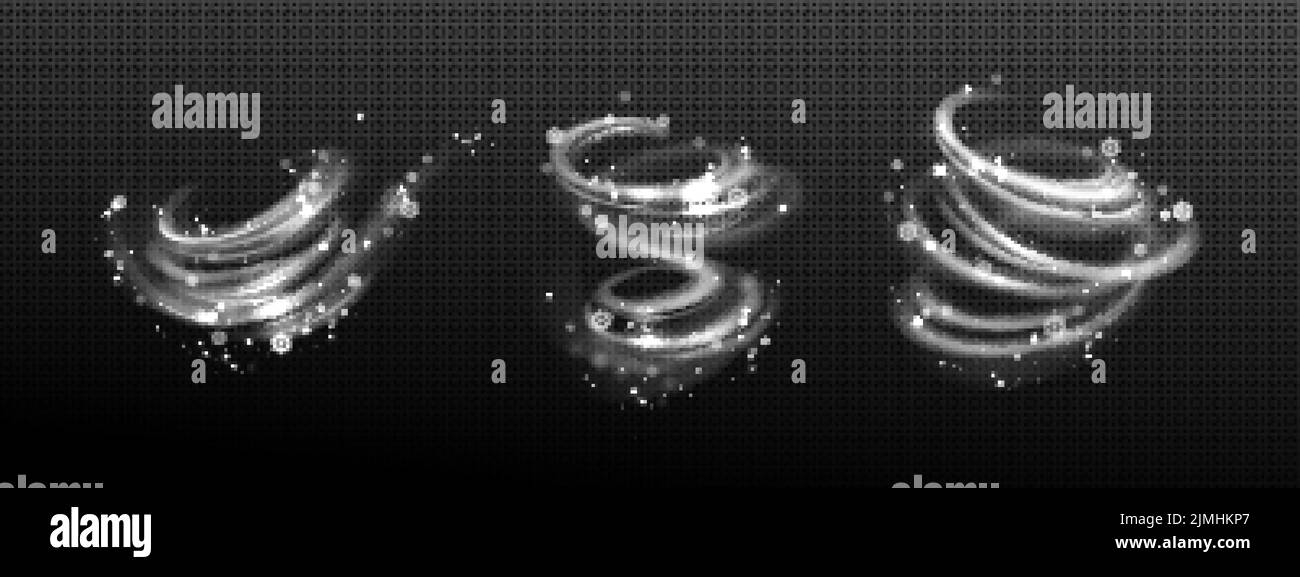 Winter wind effect with swirls and waves of white mist clouds with snow ...