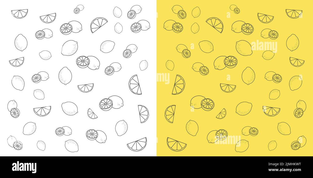 Lemon doodle pattern on black and yellow background. Lemon doodle ...