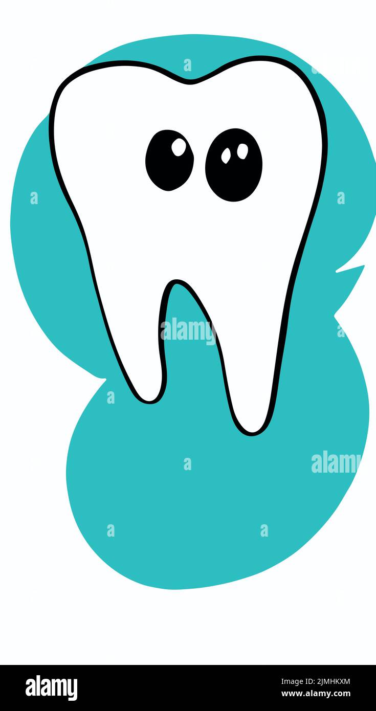 A vertical design of a cartoon tooth isolated on white background Stock ...