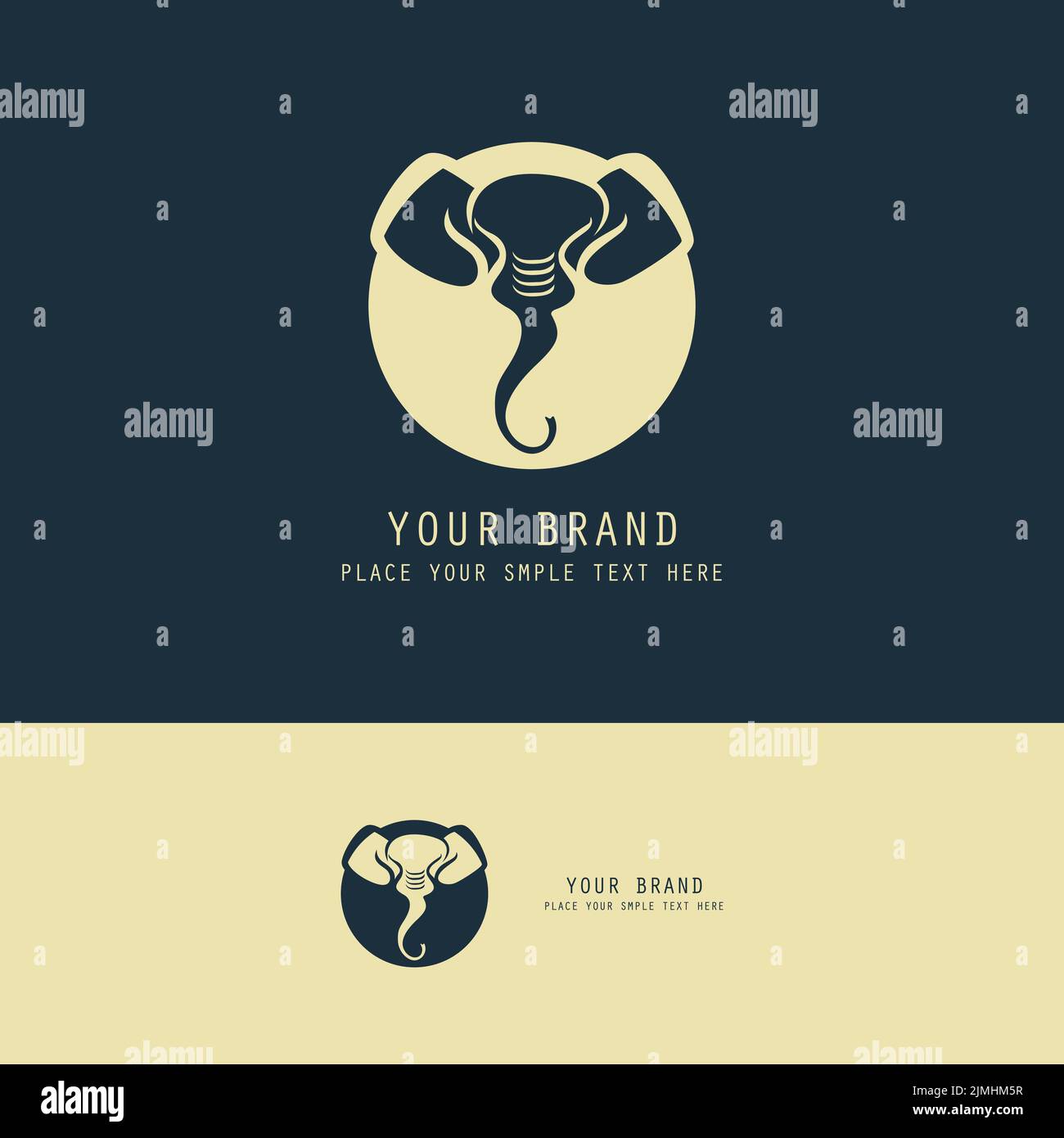 A vector design for a brand with an elephant icon and text "your brand ...