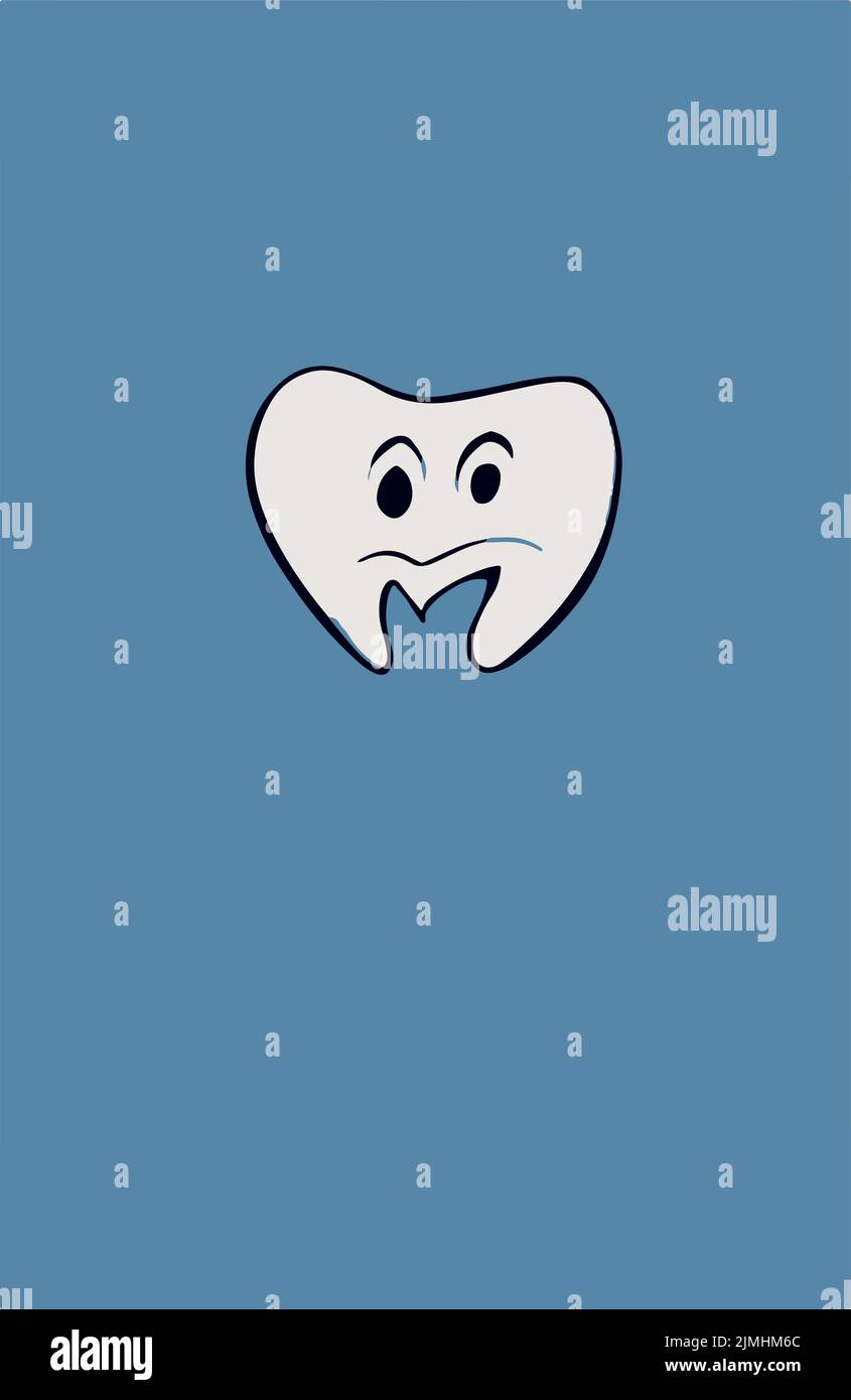 A vertical design of a cartoon tooth isolated on blue background Stock ...