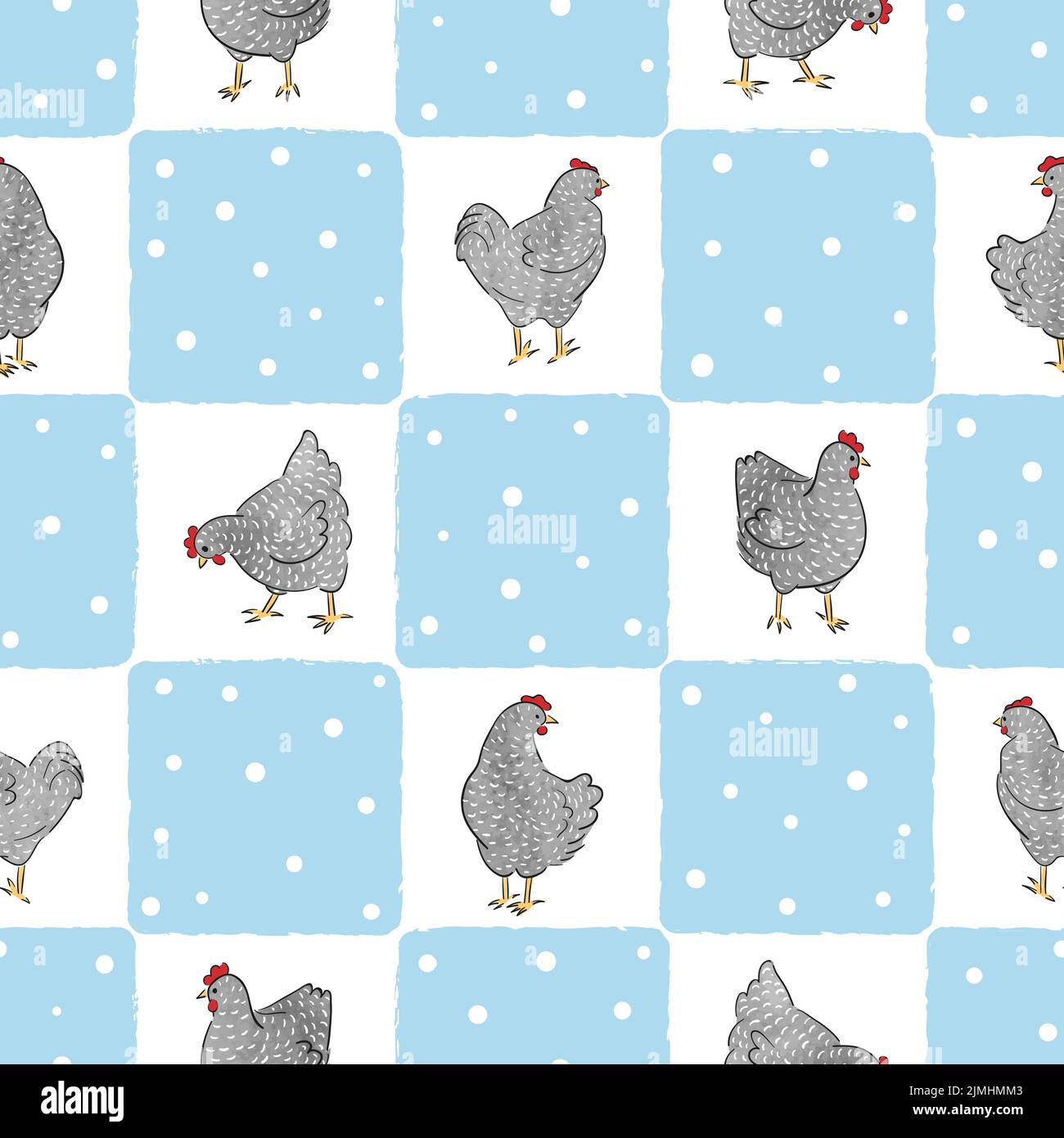Seamless farm chicken pattern with hens. Vector checked background ...