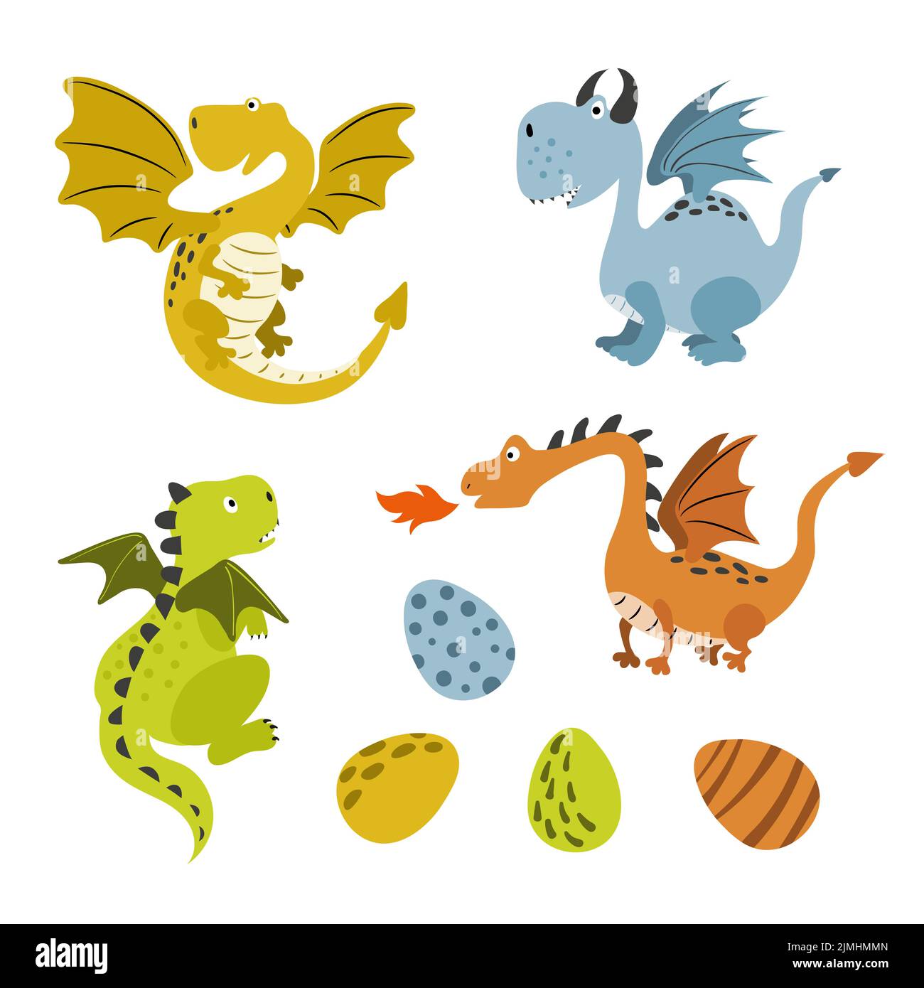 Cute cartoon dragons set. Funny animal characters isolated on white ...