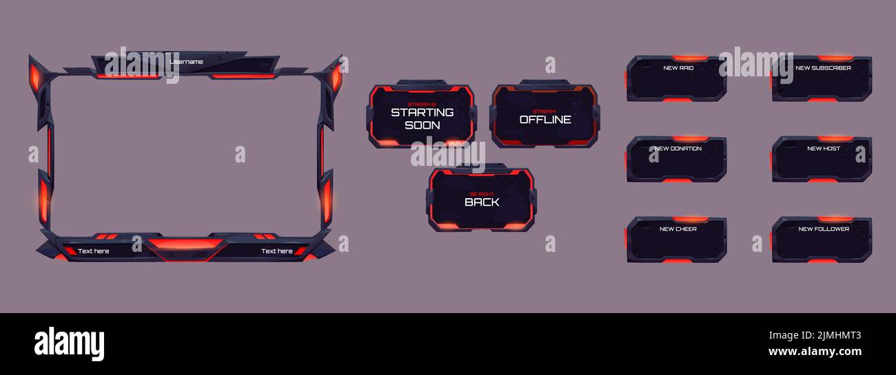 Game stream overlay, ui frame with red neon glow. Twitch streaming ...