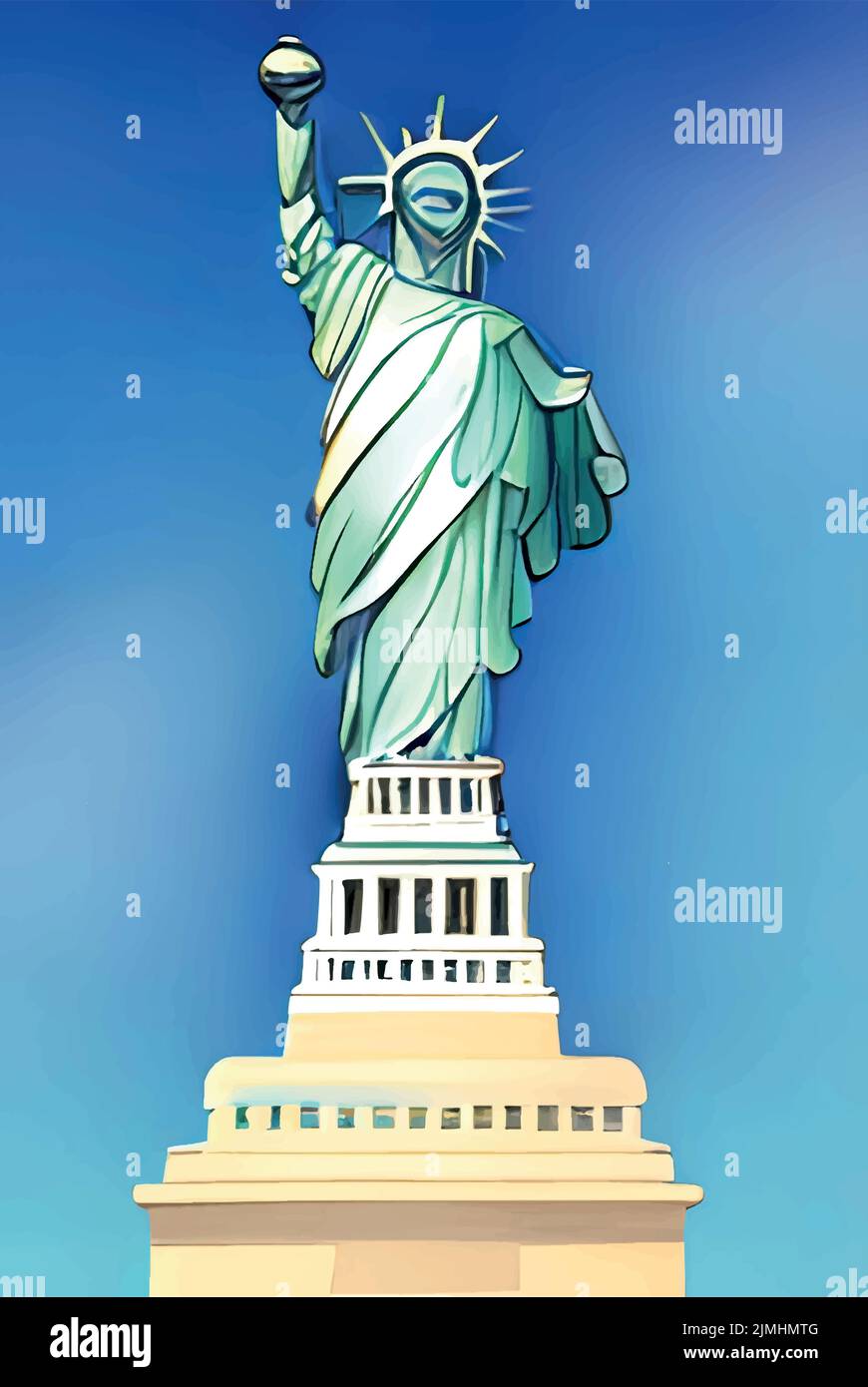 A vertical design of the Statue of Liberty on blue background Stock ...