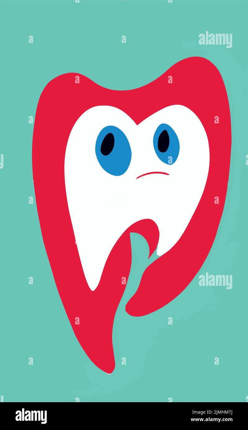 A vertical design of a cartoon tooth isolated on green background Stock ...