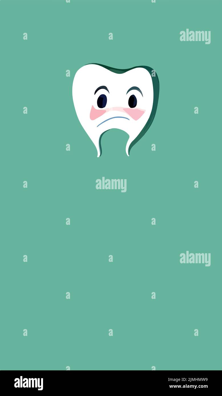 A vertical design of a cartoon tooth isolated on green background Stock ...