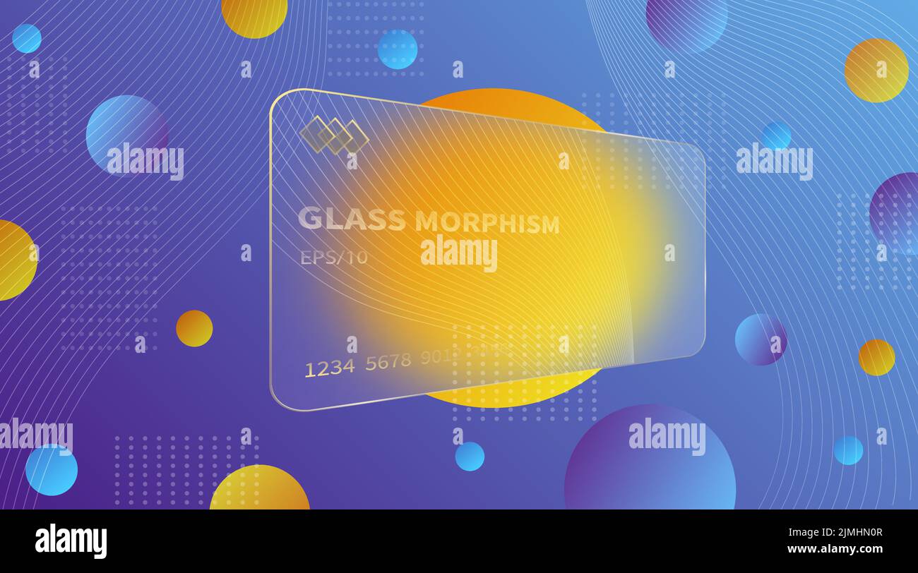 Glass morphism effect. Transparent frosted acrylic bank cards. Orange ...