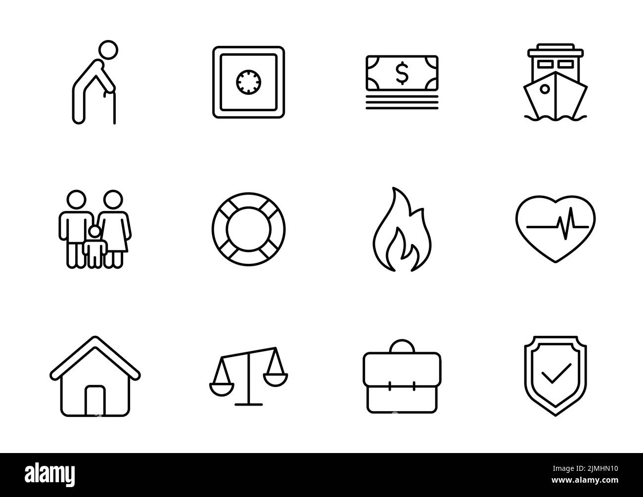 Insurance outline vector icons isolated on white. Insurance icon set ...