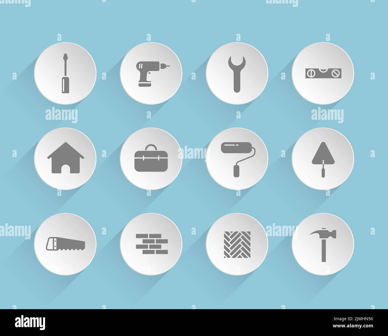 construction vector icons on round puffy paper circles with transparent ...
