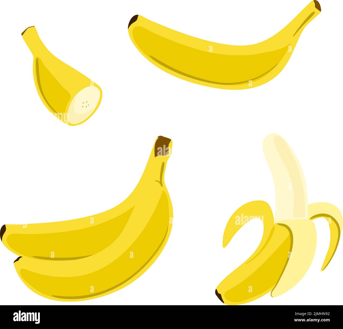 Vector banana set in flat style. Cartoon illustration of single, peeled ...