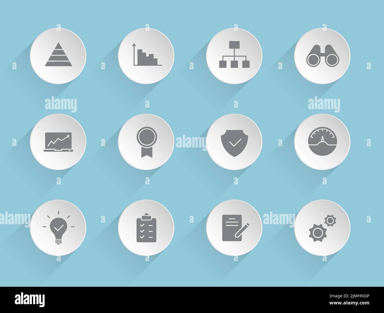 data analytics vector icons on round puffy paper circles with ...
