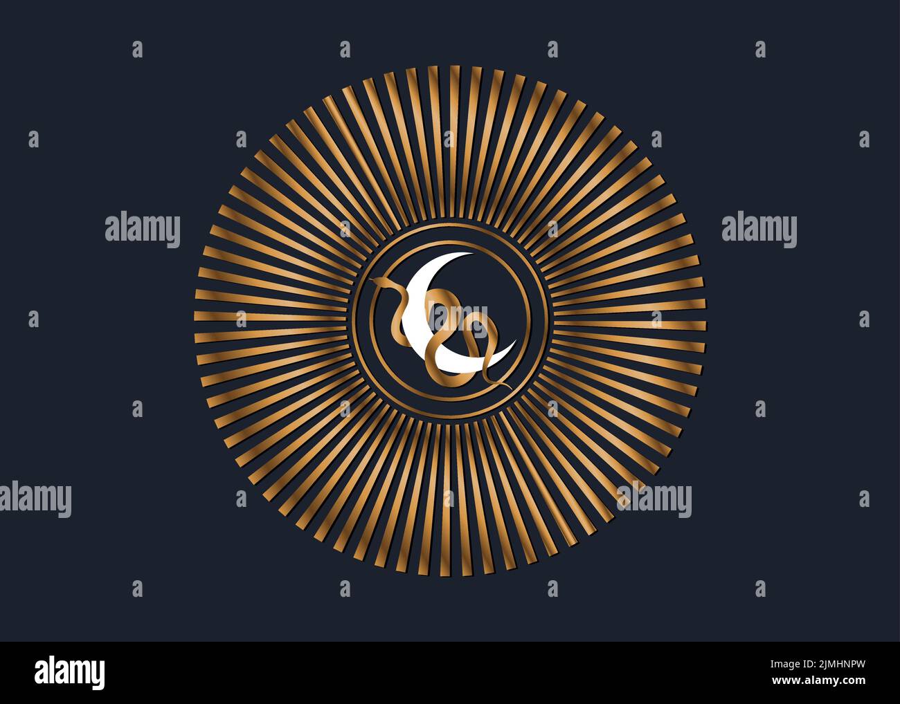 Gold Magical radiant round, Magic mystic white Crescent Moon and Snake ...