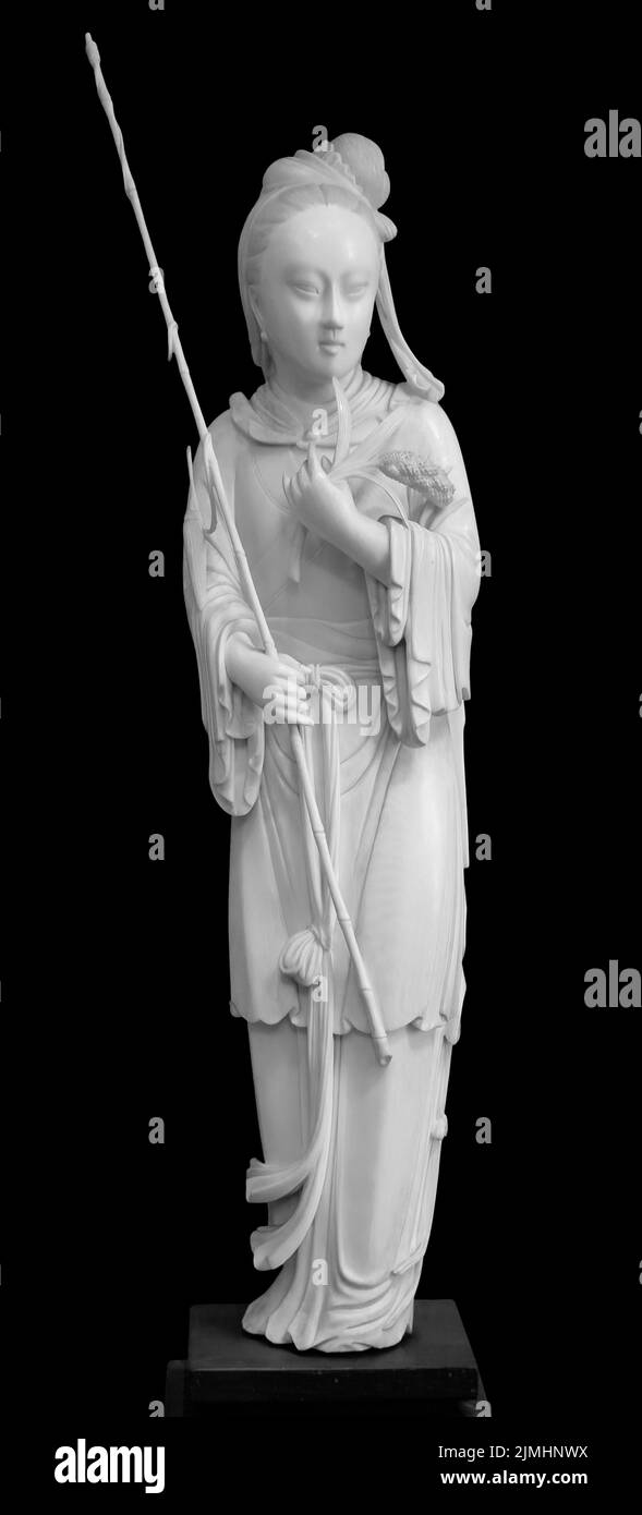 Geisha figurine in national dress, kimono traditional hair, fan in her ...