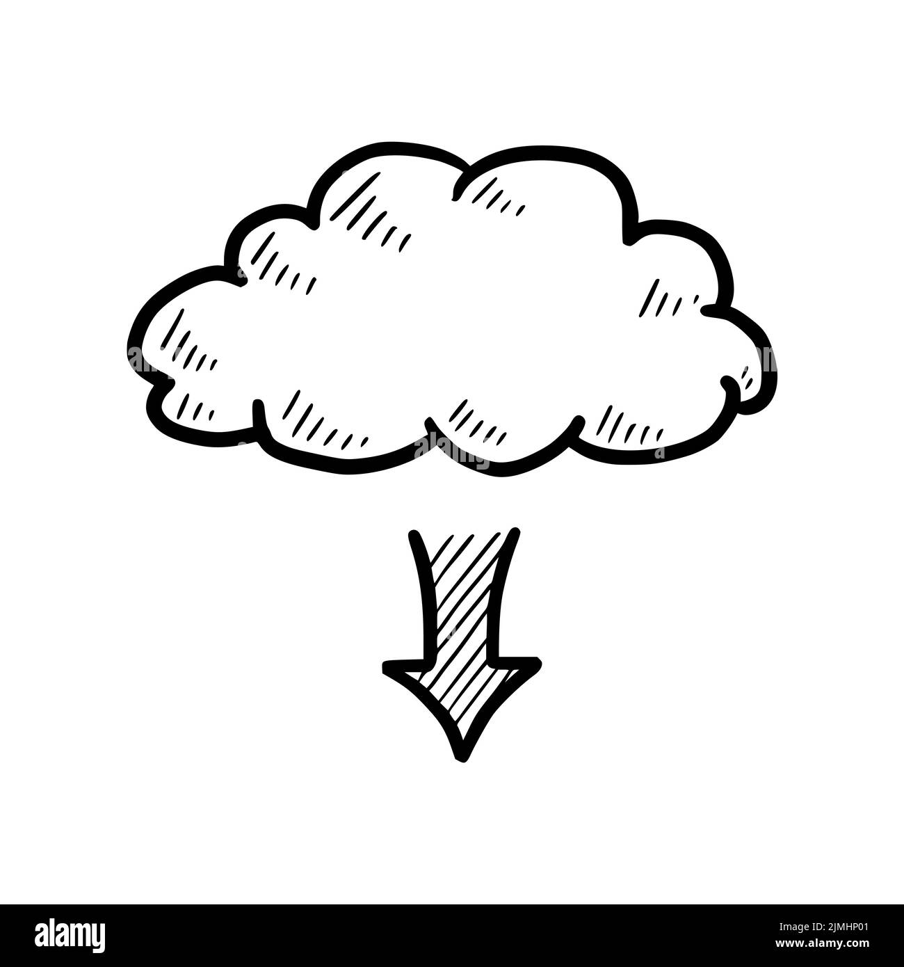 Doodle data server cloud. Hand drawn sketch style cloud, arrow for ...