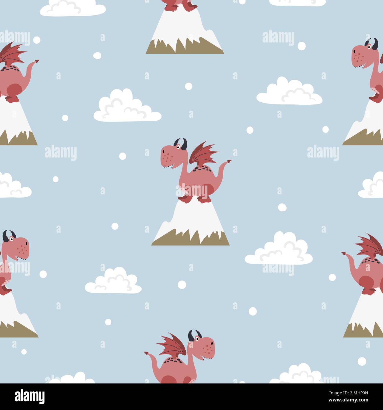 Seamless cartoon dragon pattern. Vector illustration for kids. Baby ...