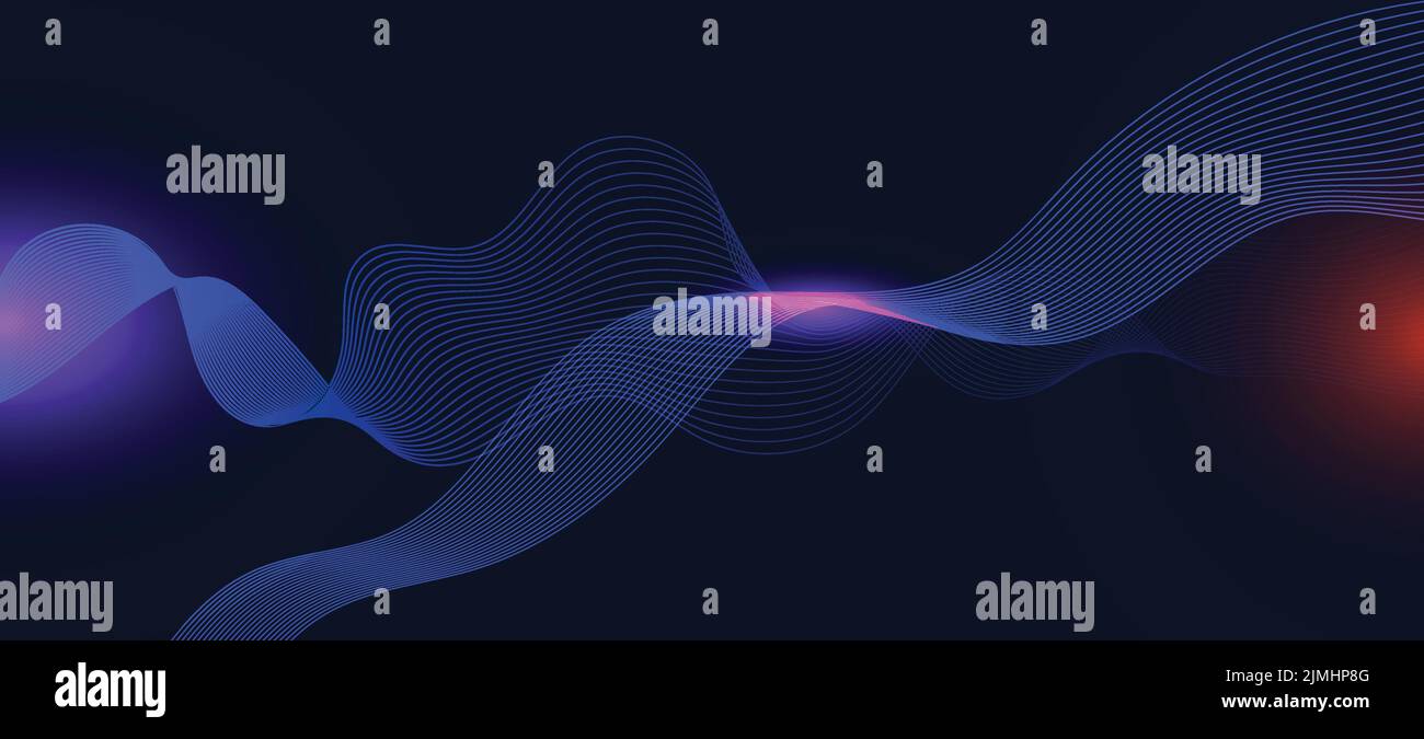 futuristic wave line particle background with neon blue color gradient ...