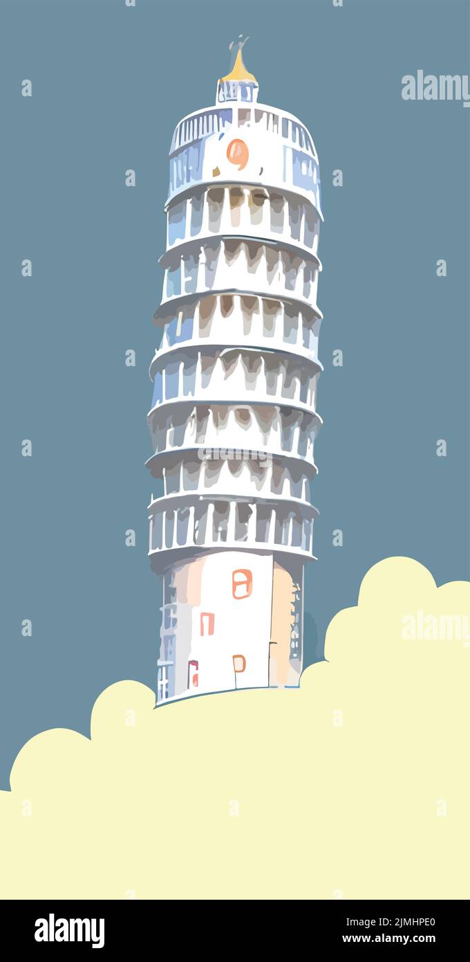 A vertical design of the Pisa Tower with a cartoon effect Stock Vector ...