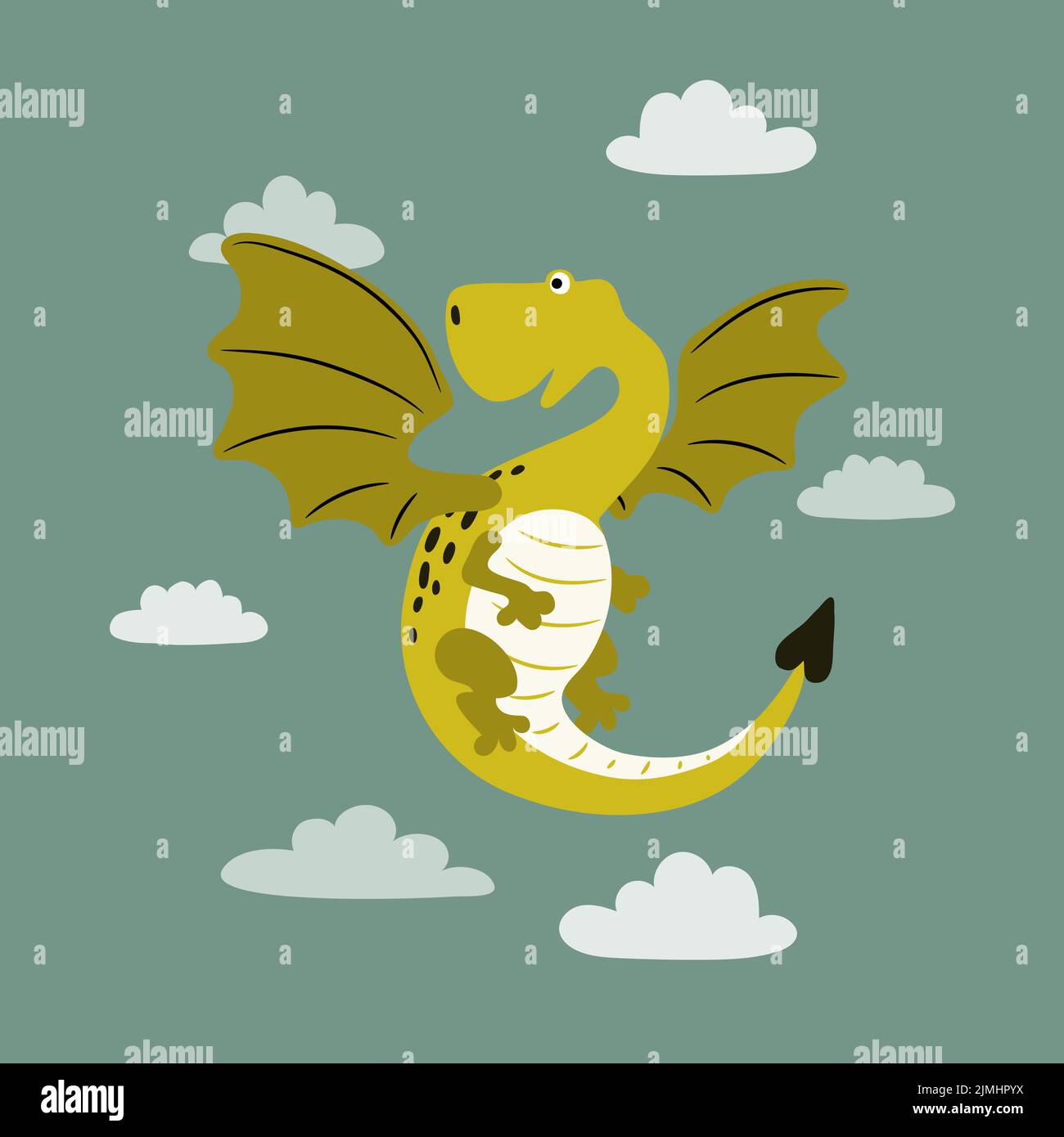 Cartoon flying dragon. Cute animal. Vector flat illustration Stock ...