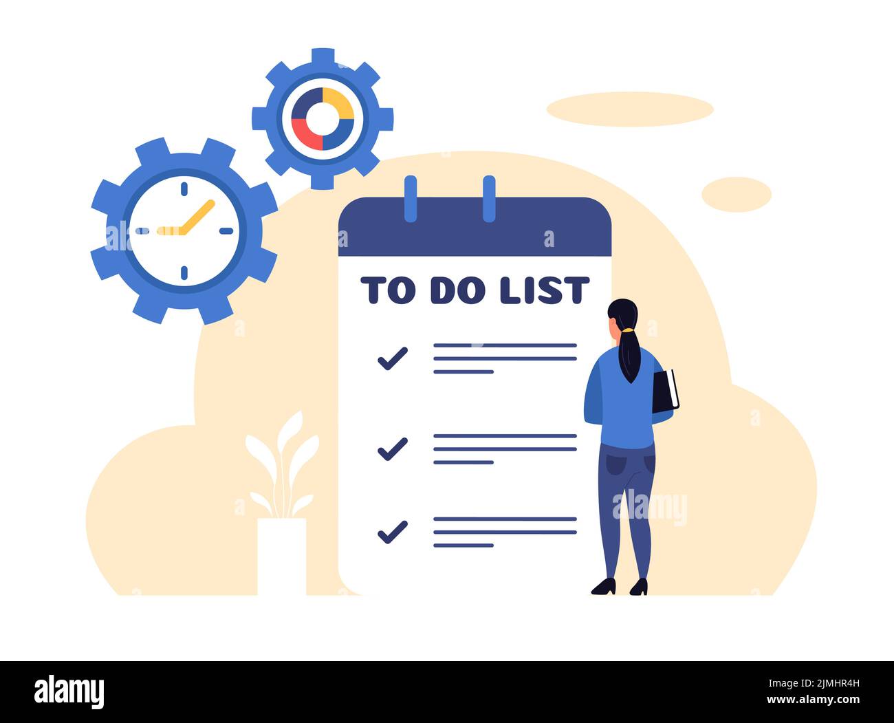 Work time management. Tiny person standing near to do list looking at ...