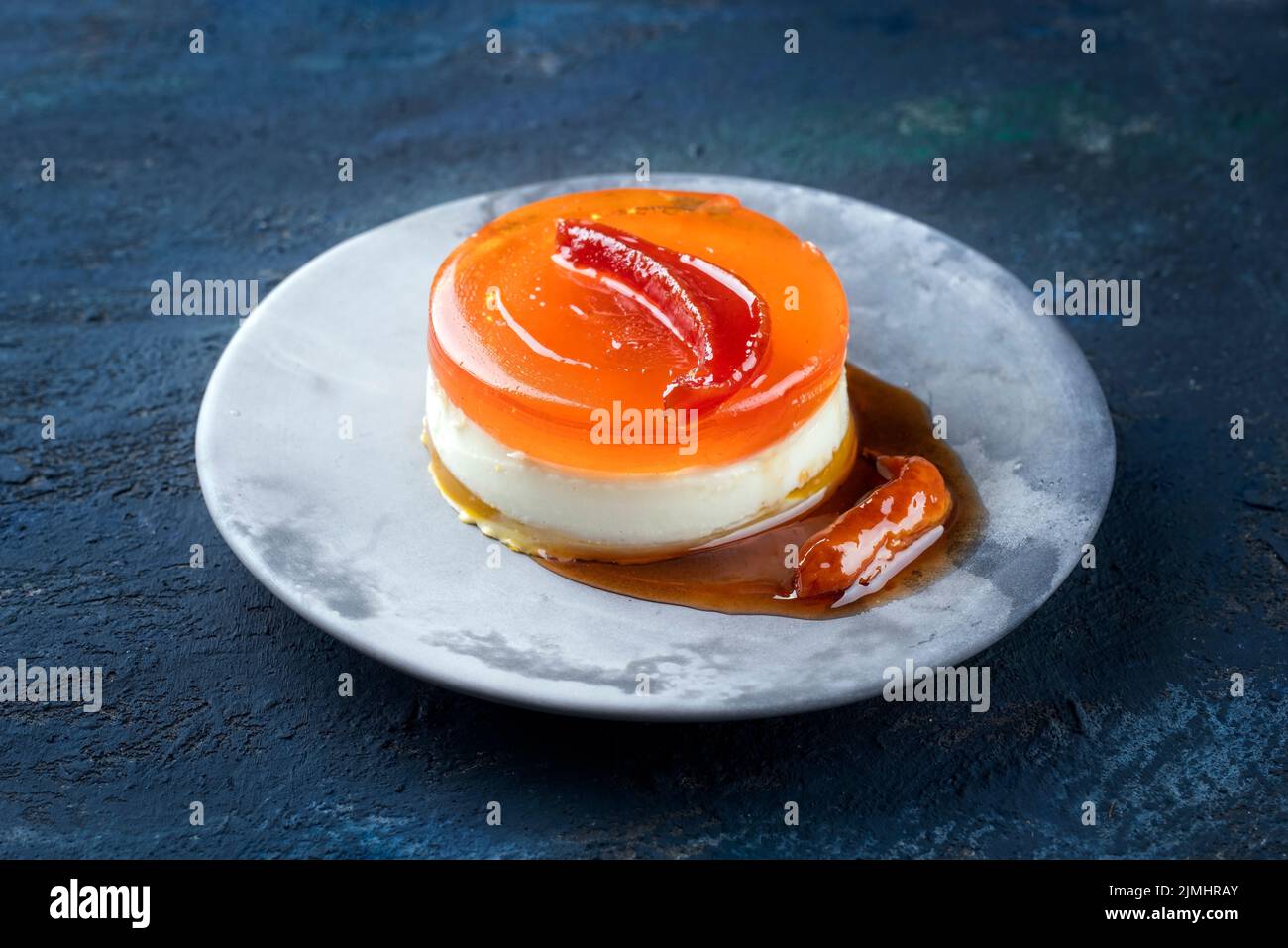 Modern style traditional blancmange almond pudding with quince moraba ...