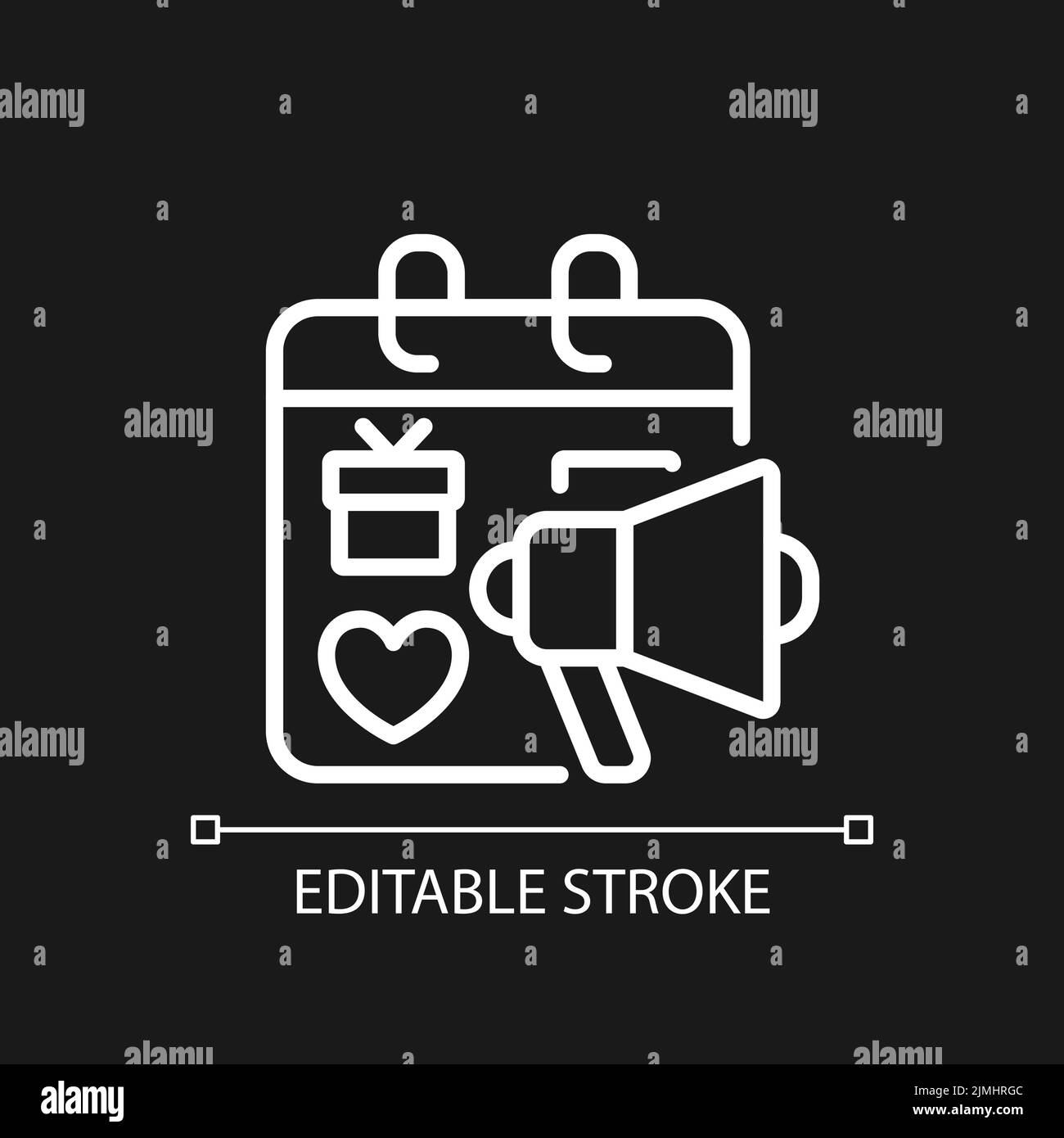 Seasonal marketing pixel perfect white linear icon for dark theme Stock ... Seasonal marketing pixel perfect white linear icon for dark theme Stock ...