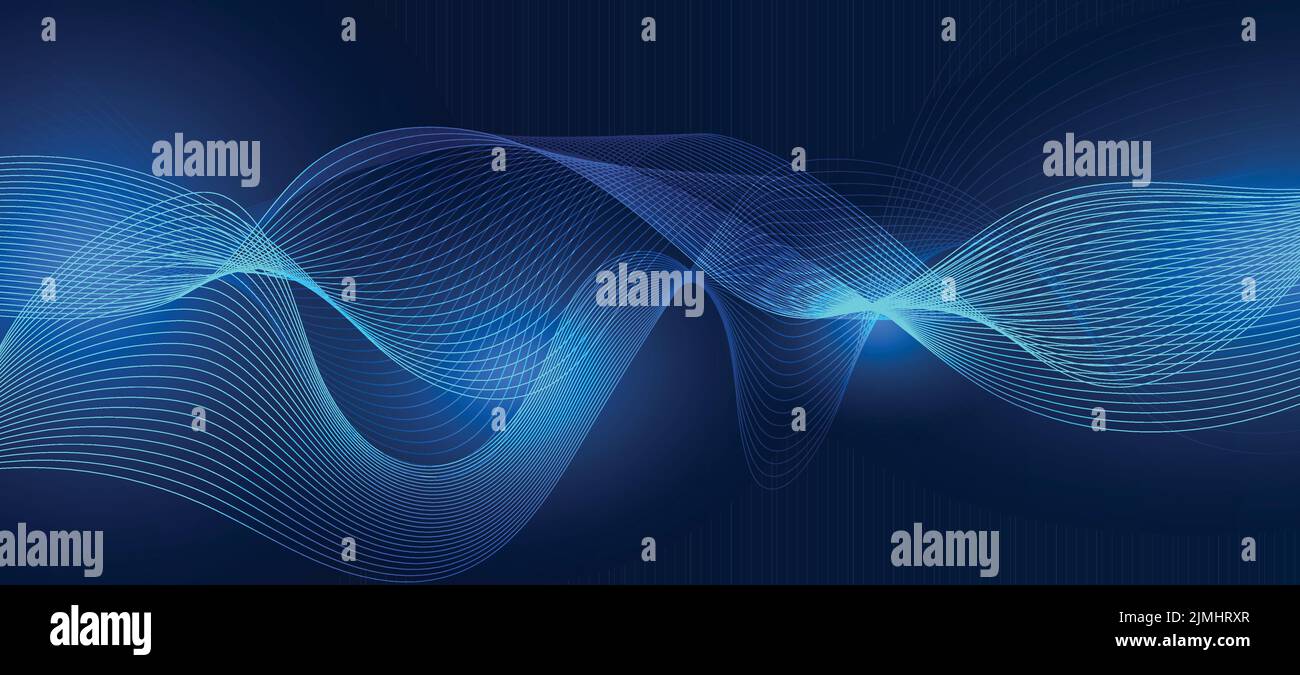 futuristic wave line particle backgrond with neon blue color gradient ...