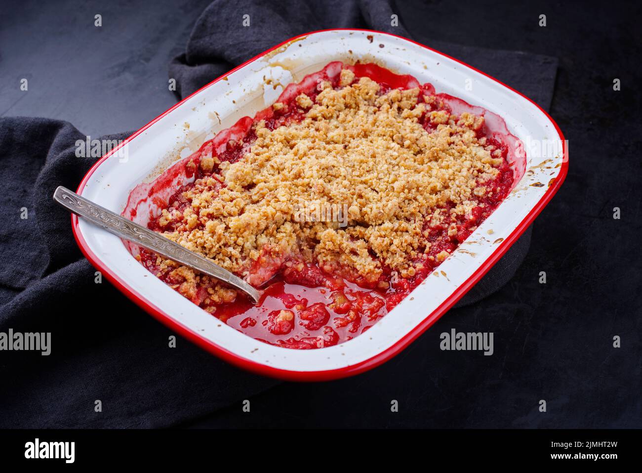 Modern style traditional American crumble cake with rhubarb and apple ...