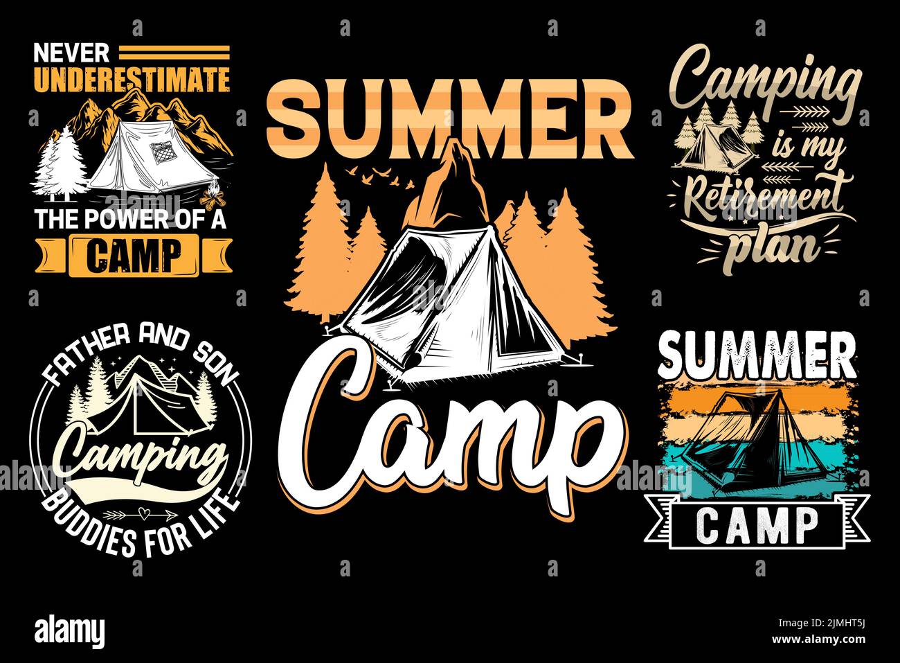 Summer T Shirt Design Bundle Summer Camp Vintage Graphic Vector