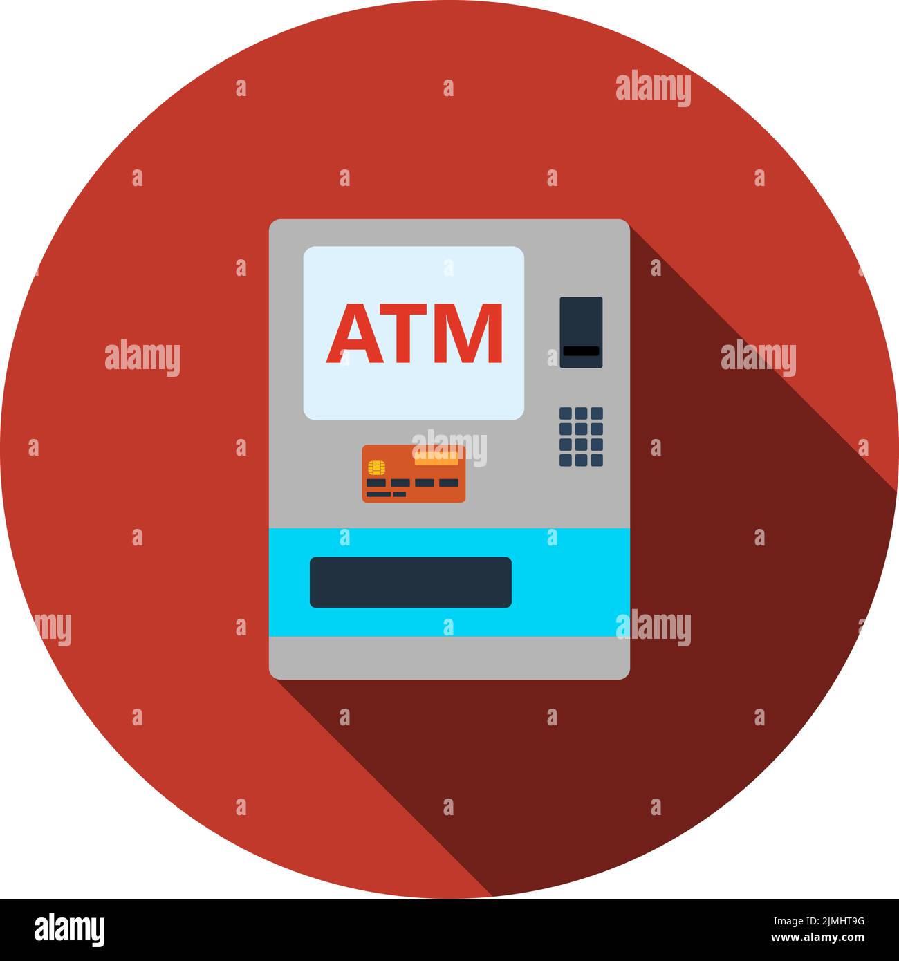 ATM Icon. Flat Circle Stencil Design With Long Shadow. Vector ...
