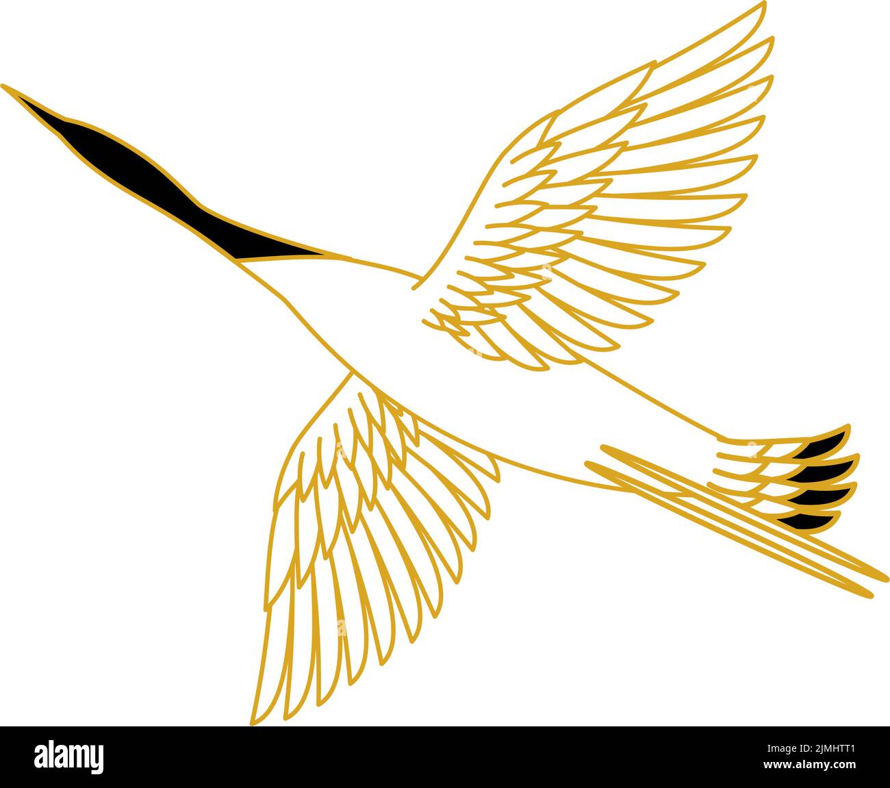 Japanese style, line drawing of cranes spreading their wings and ...