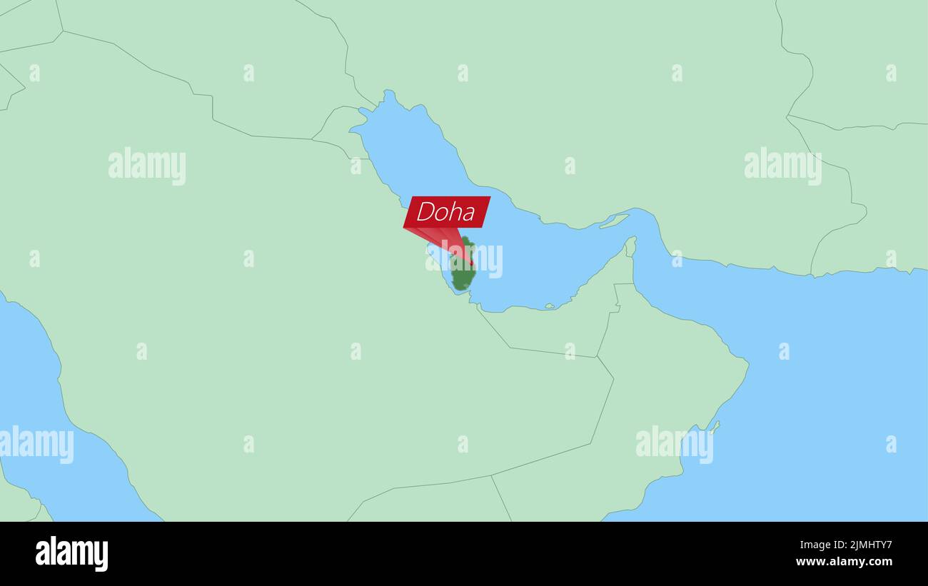 Map of Qatar with pin of country capital. Qatar Map with neighboring ...