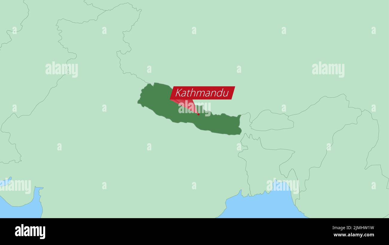 Map of Nepal with pin of country capital. Nepal Map with neighboring ...