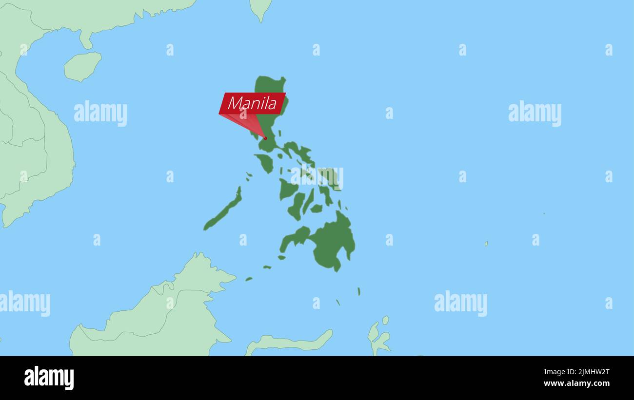 Map of Philippines with pin of country capital. Philippines Map with ...