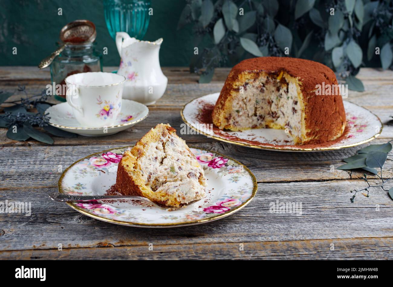 Traditional Italian Panettone cake stuffed with ricotta pudding Stock ...