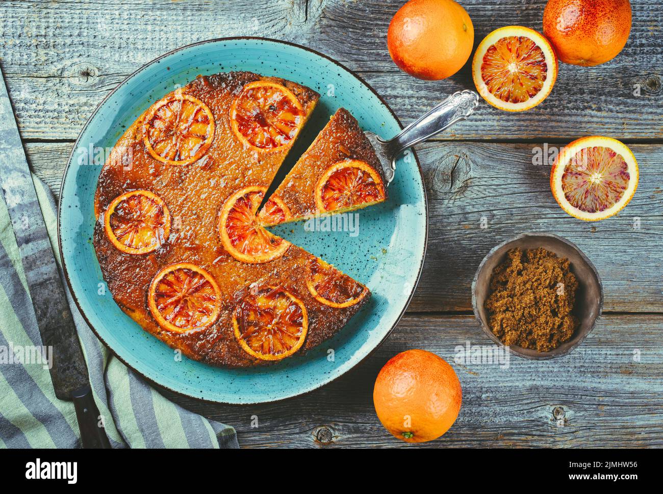 Modern style traditional Italian blood orange ricotta pie with fruits ...